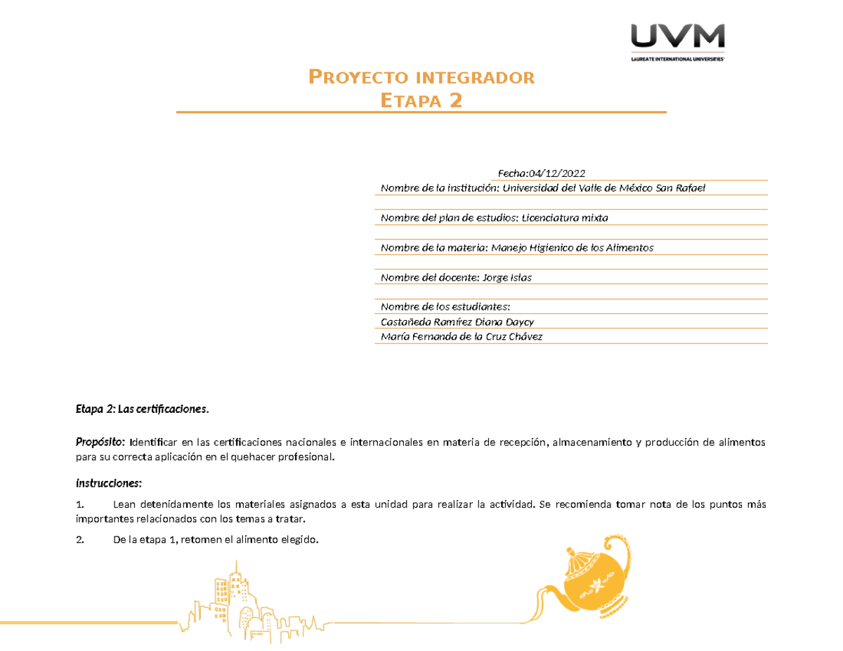 PI E2 - Proyecto integrador E2 - ETAPA 2 Fecha:04/12/ Nombre de la institución: Universidad del ...
