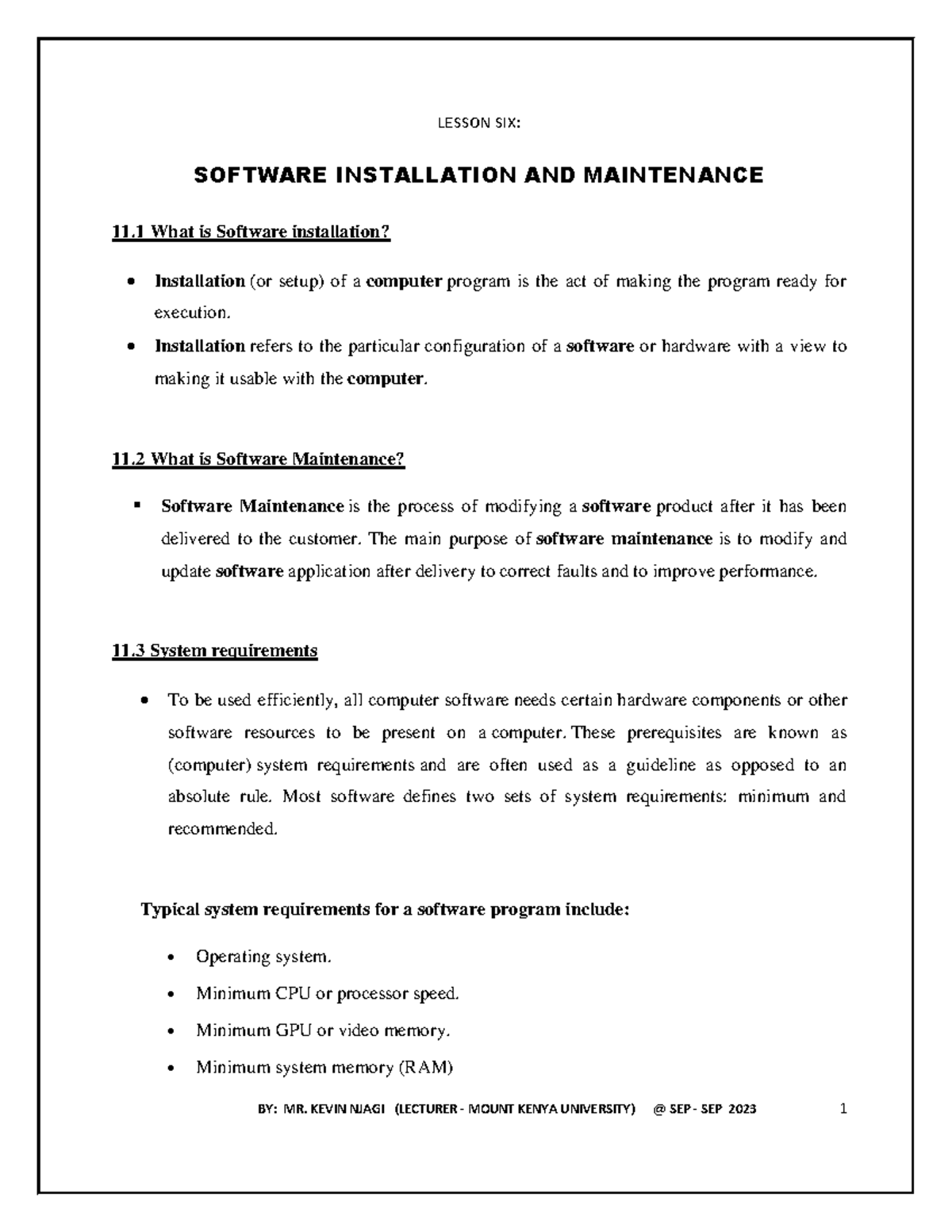 Lesson 6 Software Installation AND Maintenance - LESSON SIX: SOFTWARE ...