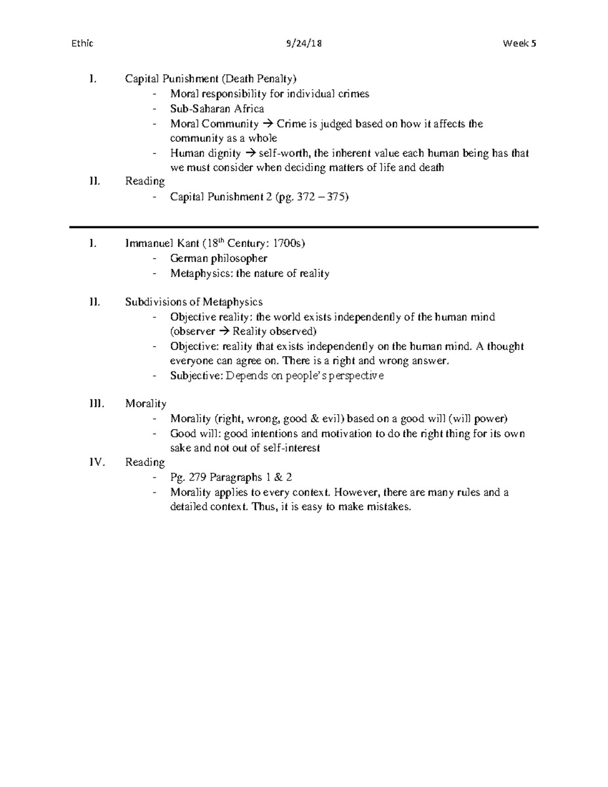 Week 4 - Lecture notes week 4 - Ethic 9/24/18 Week 5 I. Capital ...