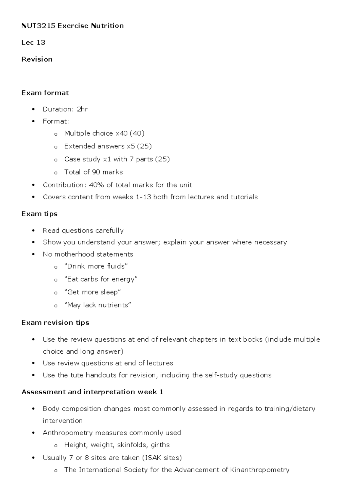 NUT3215 Exercise Nutrition - Explosive activities