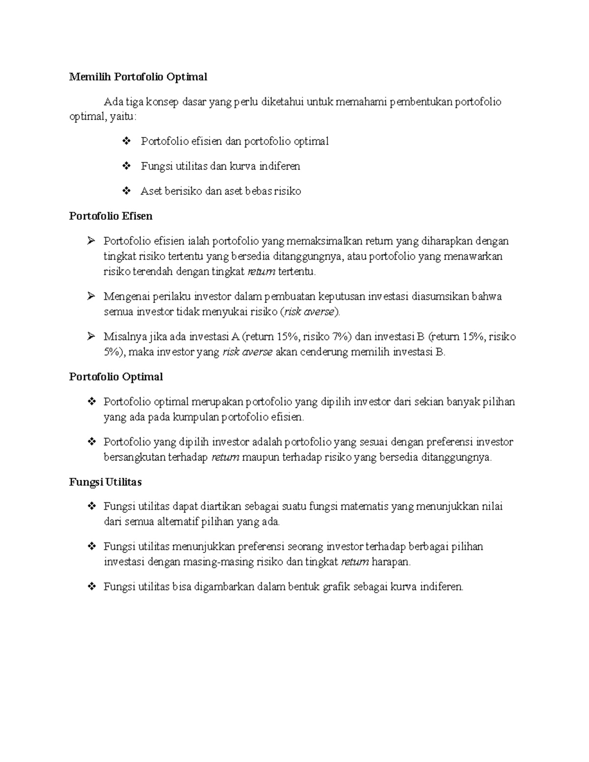 Bab 11 6 Memilih Portofolio Optimal - Memilih Portofolio Optimal Ada ...