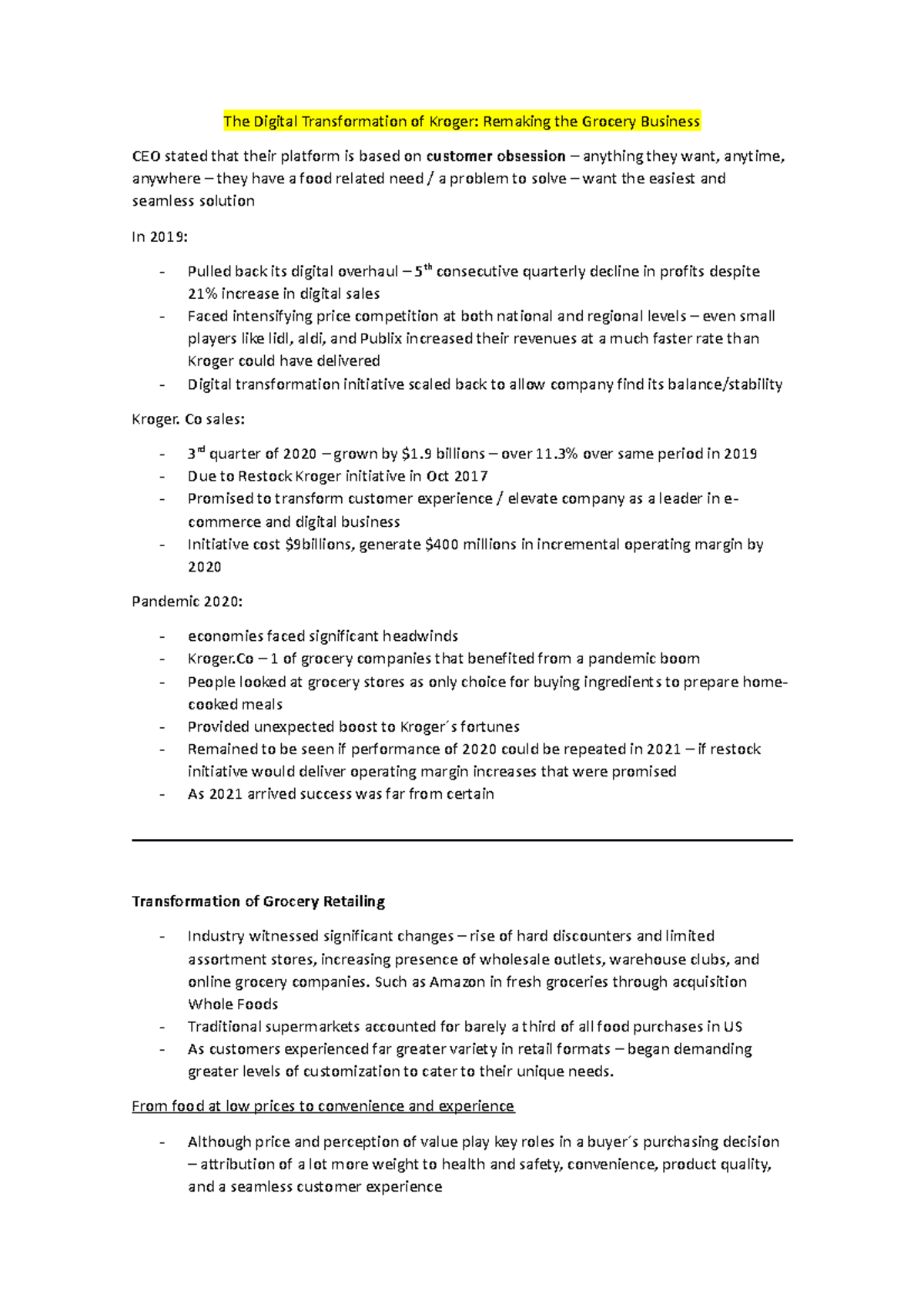 Kroger case study - The Digital Transformation of Kroger: Remaking the Grocery Business CEO ...