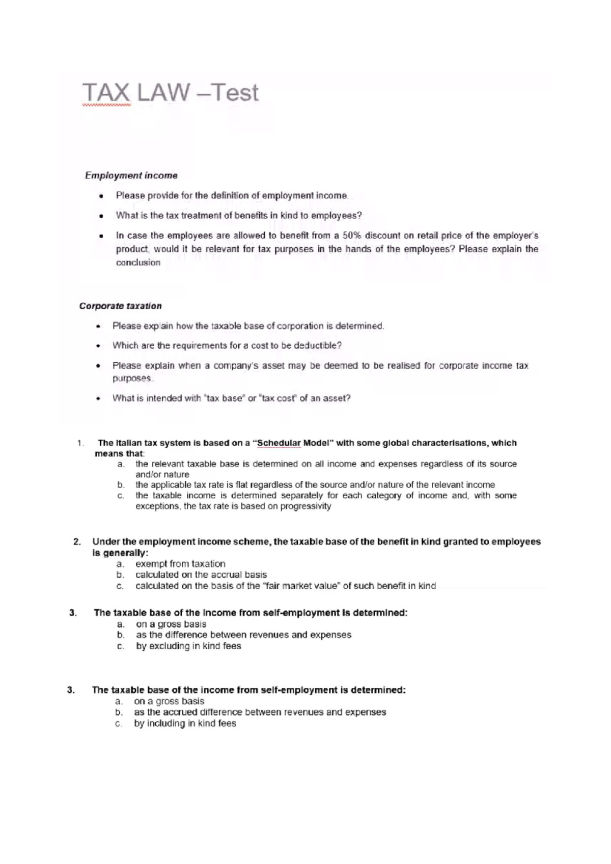 Tax law domande - Tax Law - Studocu