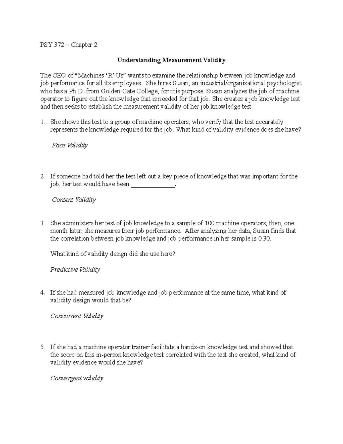 Understanding Measurement Validity Answers Psy 372 Chapter 2