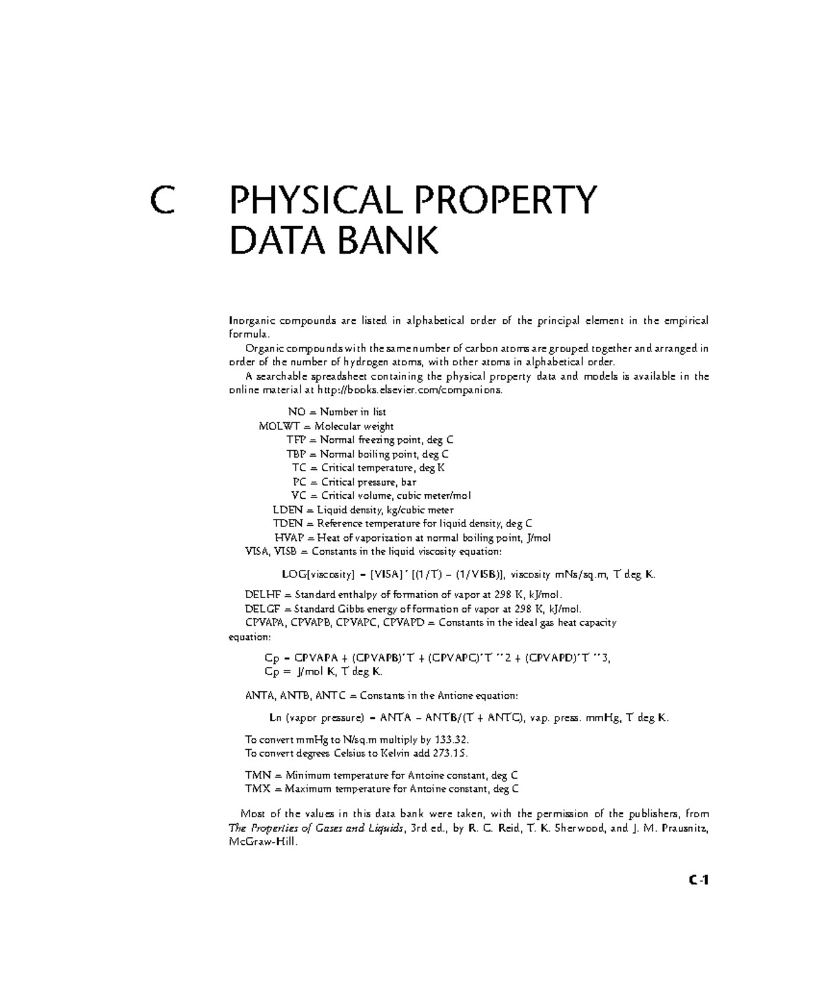 Appendix C Property data bank - C PHYSICAL PROPERTYDATA BANKInorganic ...