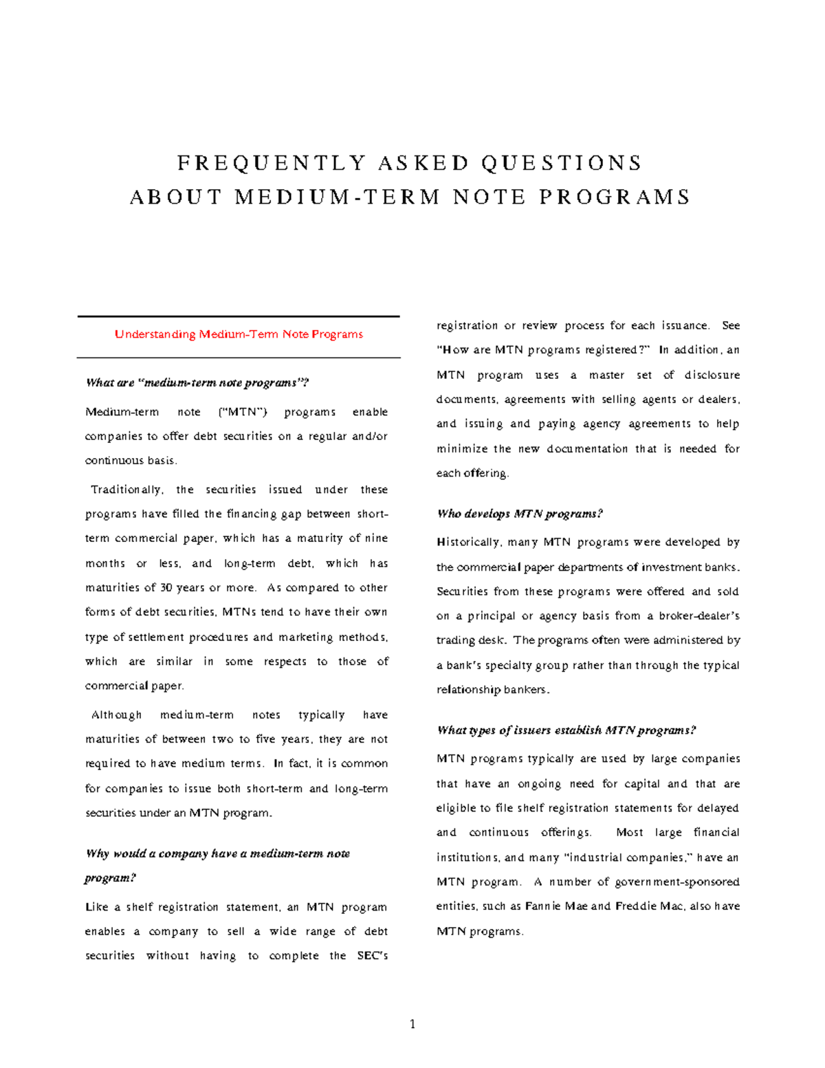 FREQUENTLY ASKED QUESTIONS ON MEDIUM TERM NOTES F R E Q U E N T L Y A frequently-asked-questions-on-medium-term-notes-f-r-e-q-u-e-n-t-l-y-a
