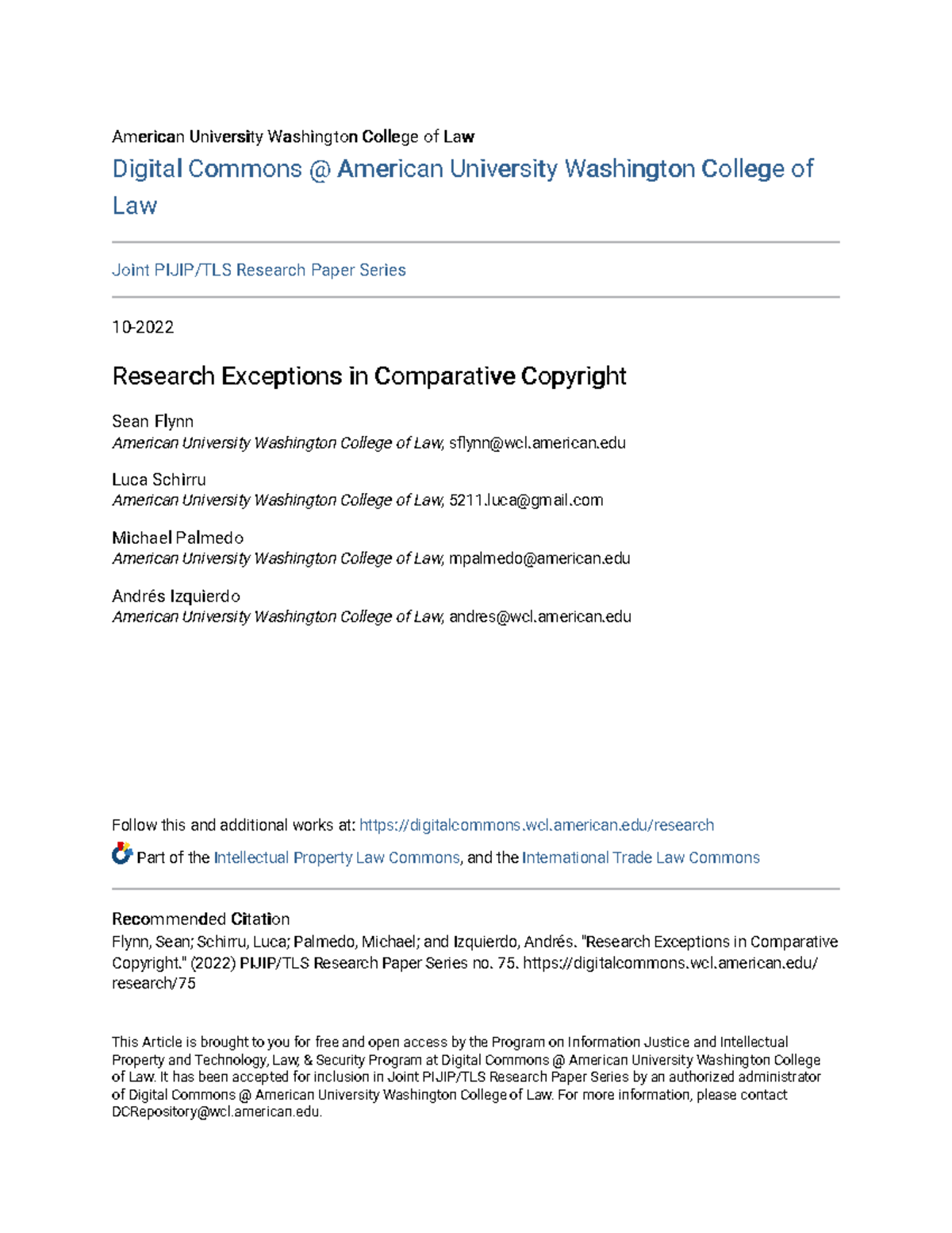 Research Exceptions in Comparative Copyright - American University ...