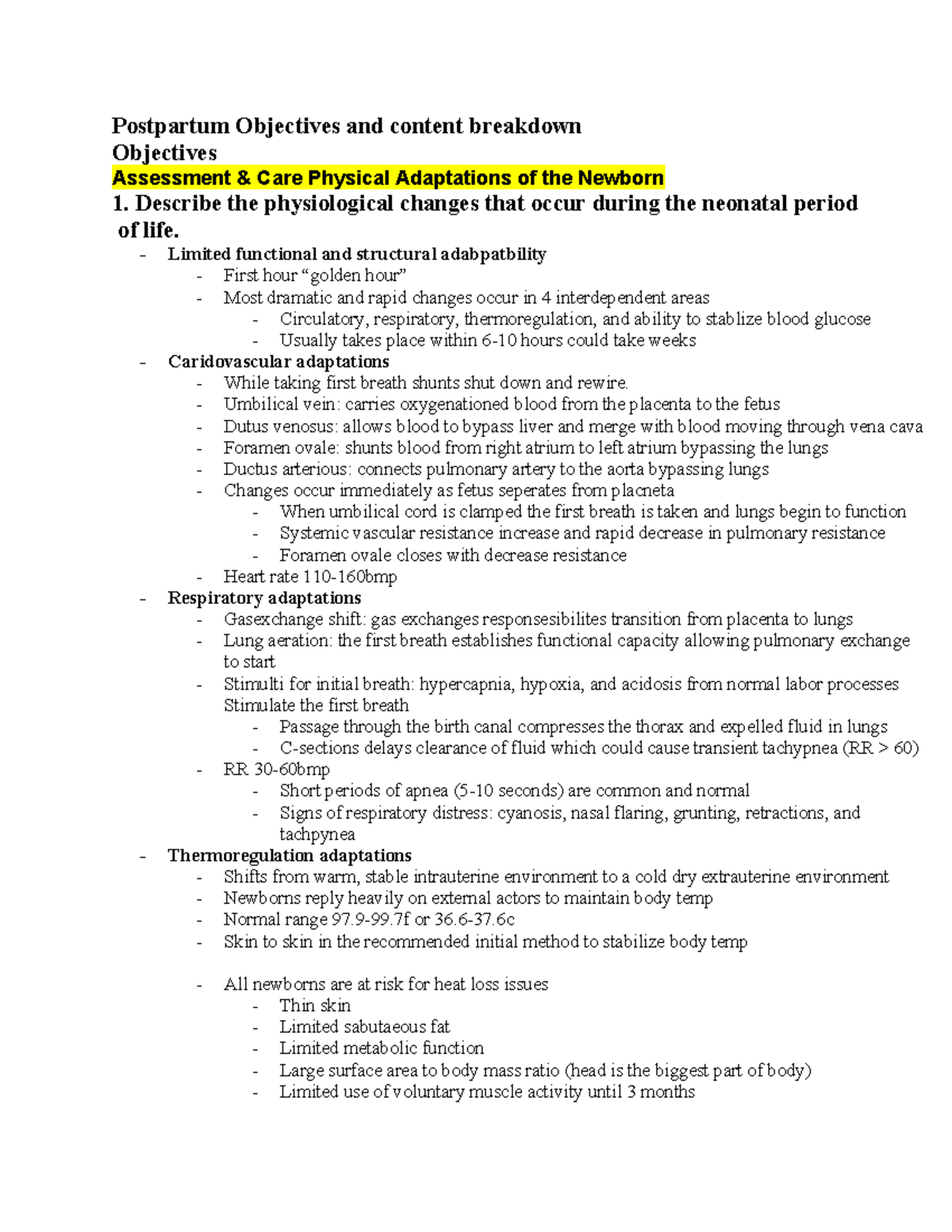 OB EXAM 2 Ch 15 16 17 18 Postpartum and newborn care Objectives and ...