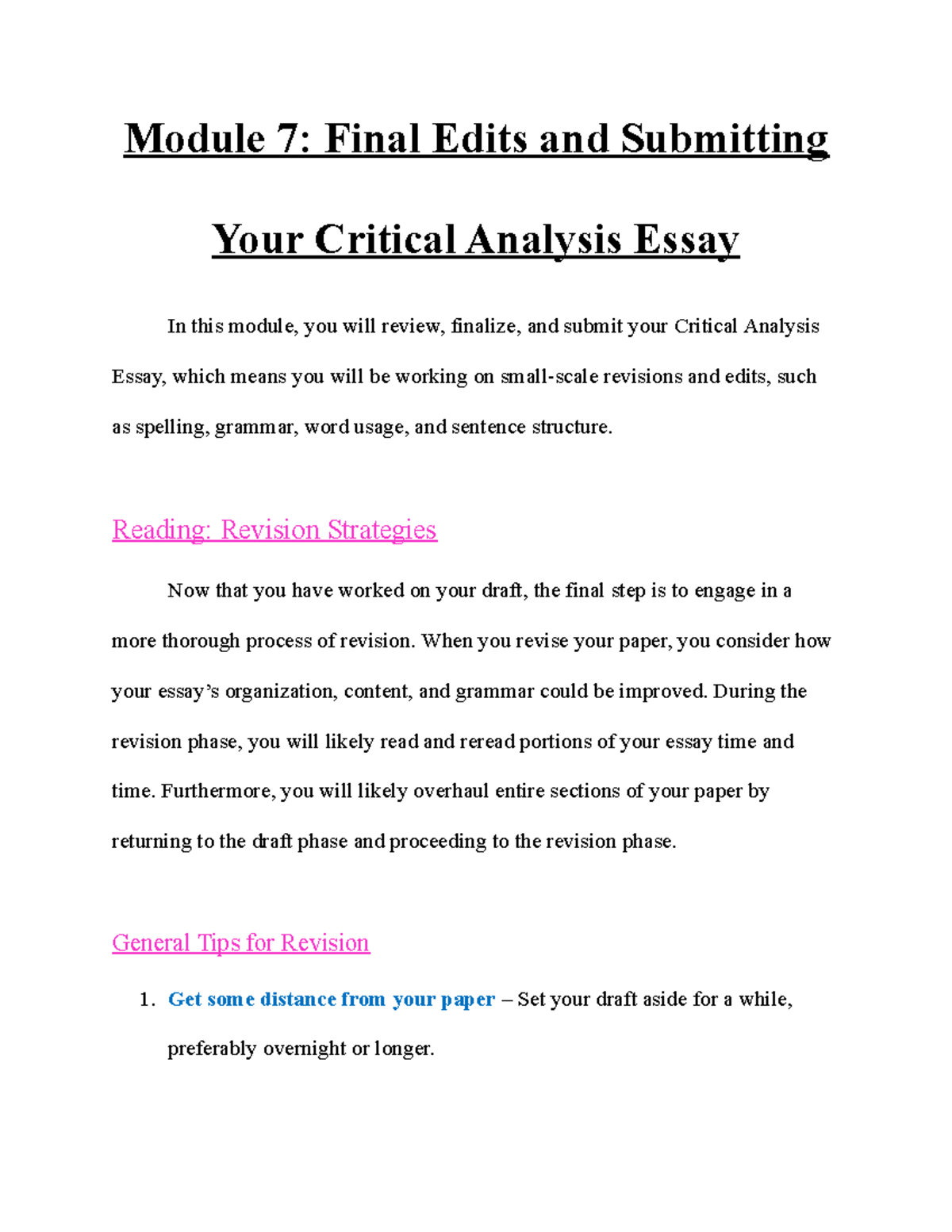 Module 7 - Final Draft Checklist - Module 7: Final Edits and Submitting ...