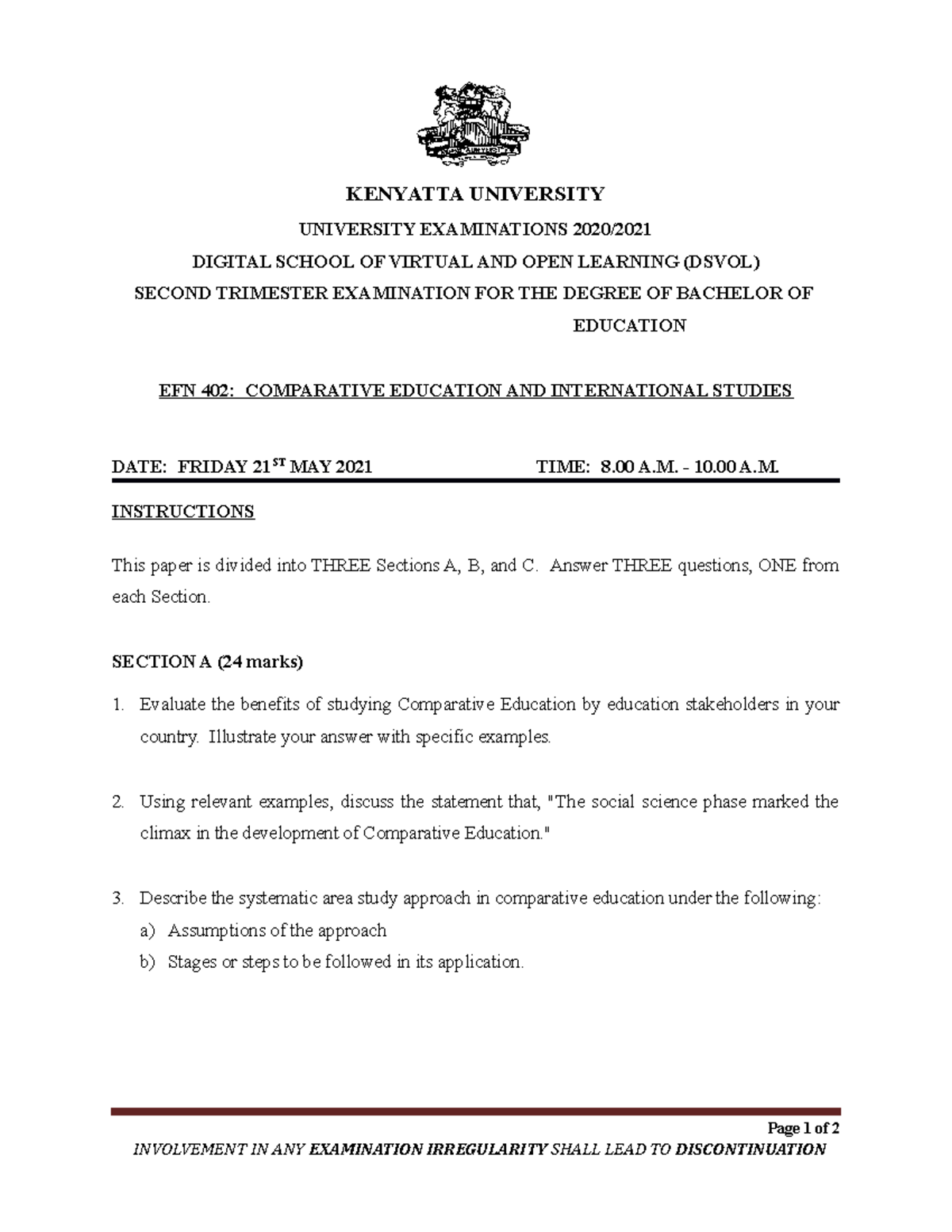 EFN 402 - Final - this is the past papers examination for bachelor of ...