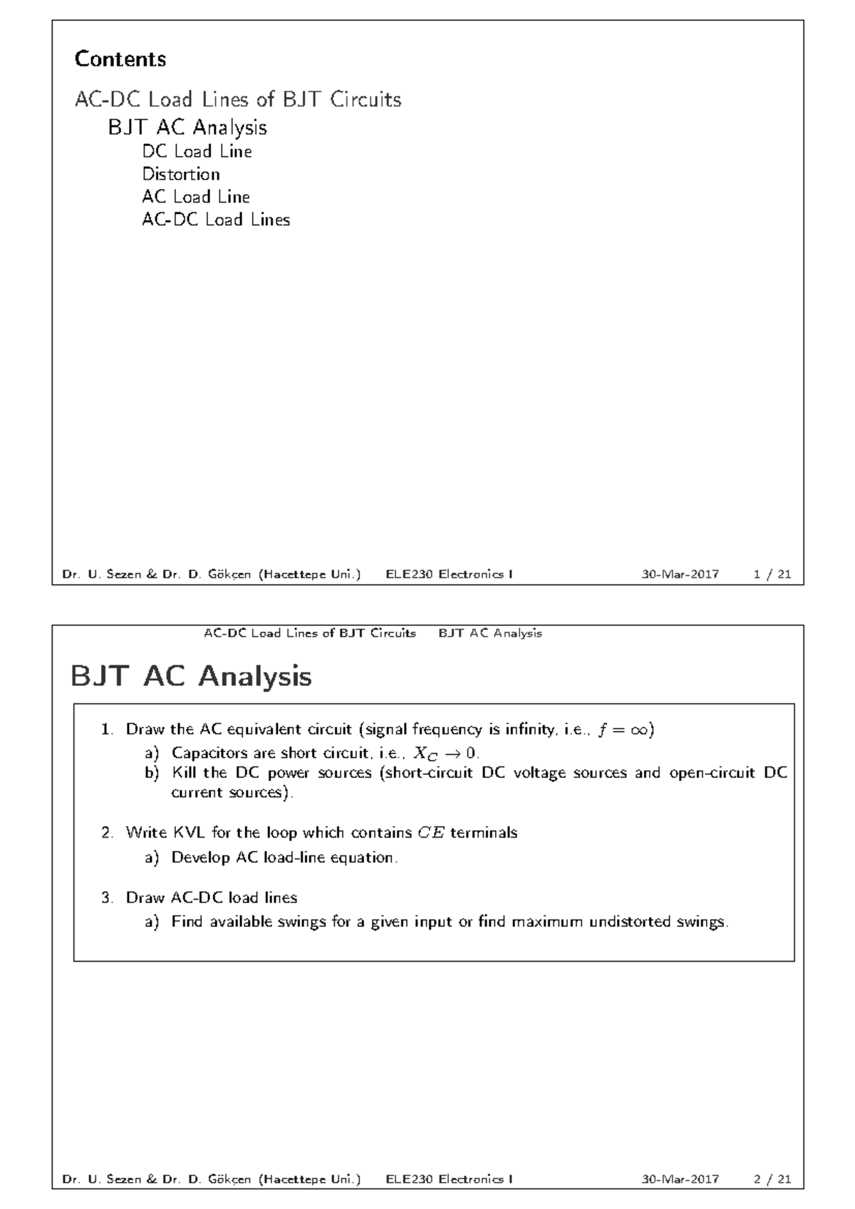 BCT AC-2sp - Load line analysis - Contents AC-DC Load Lines of BJT ...
