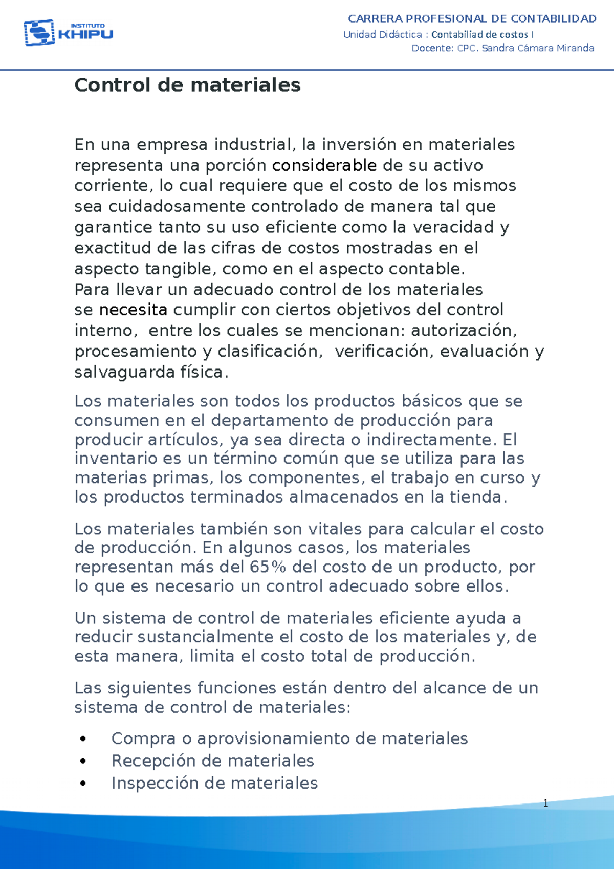 Control de Materiales - Control de materiales En una empresa industrial ...