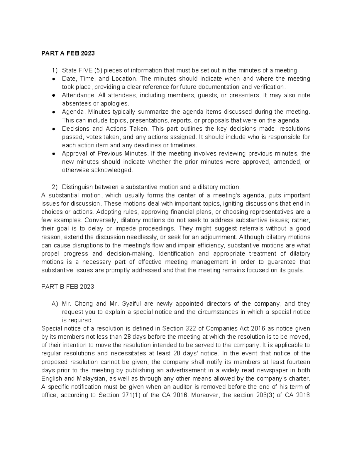 ADM 609 Tutorial WEEK 6 - PART A FEB 2023 State FIVE (5) pieces of information that must be set ...