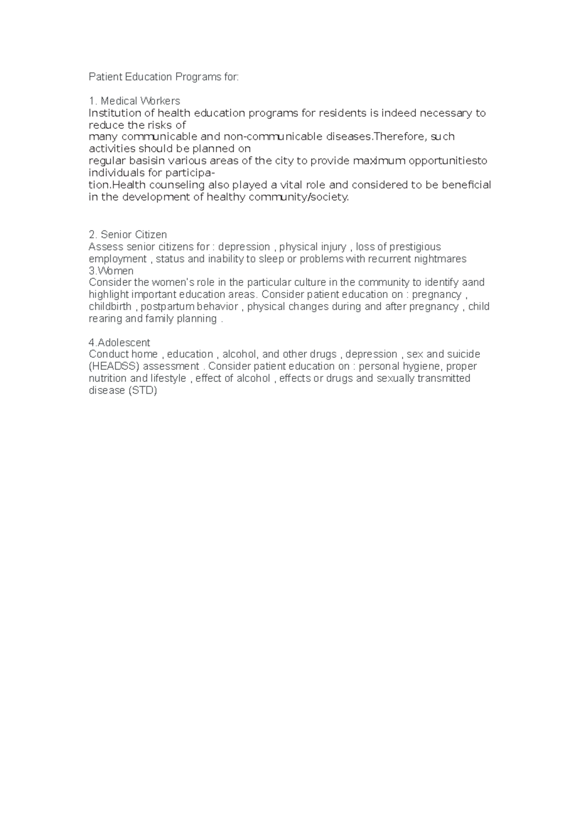 Assignment 3 - Patient Education Programs for: Medical Workers ...