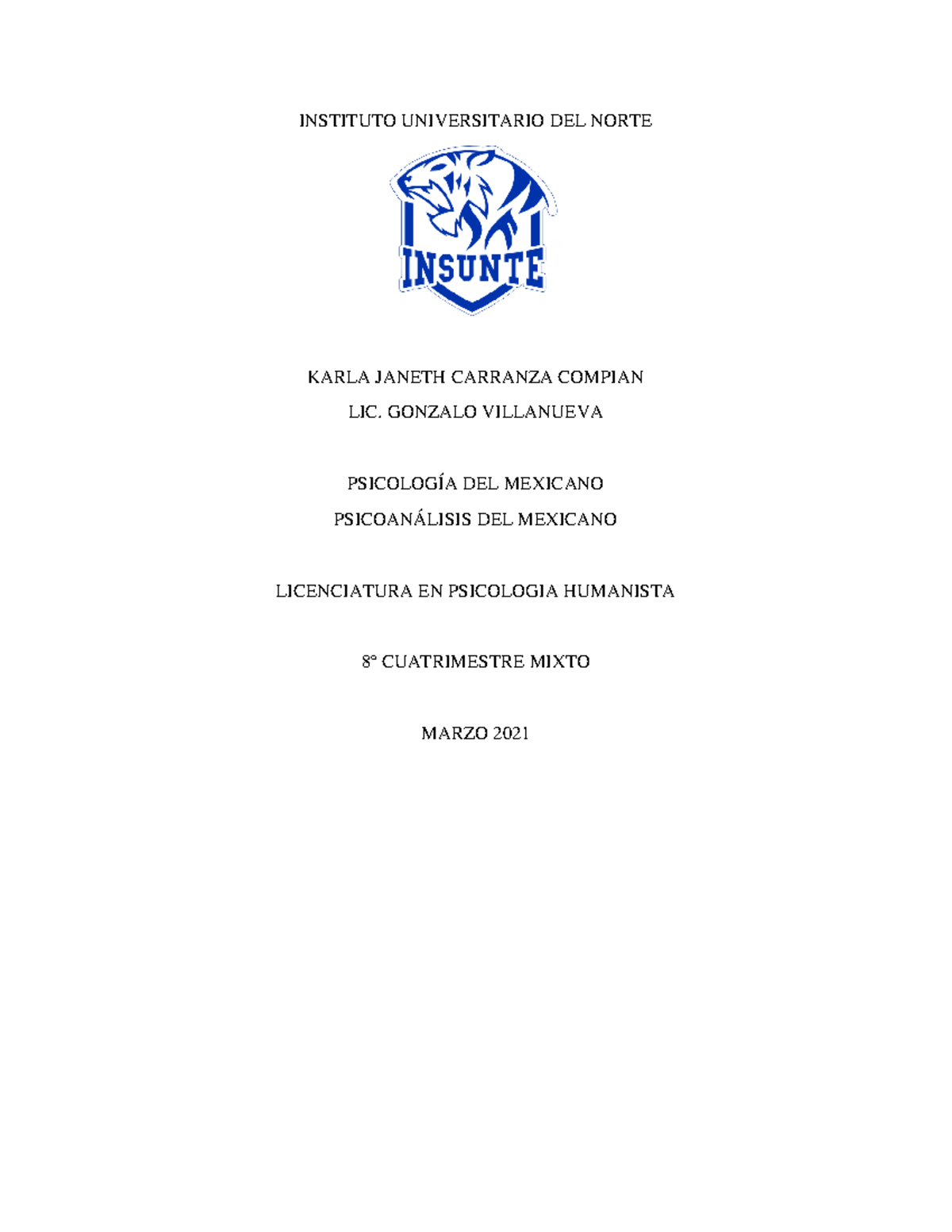 Karla Carranza- Psicoanalisis DEL Mexicano - INSTITUTO UNIVERSITARIO ...