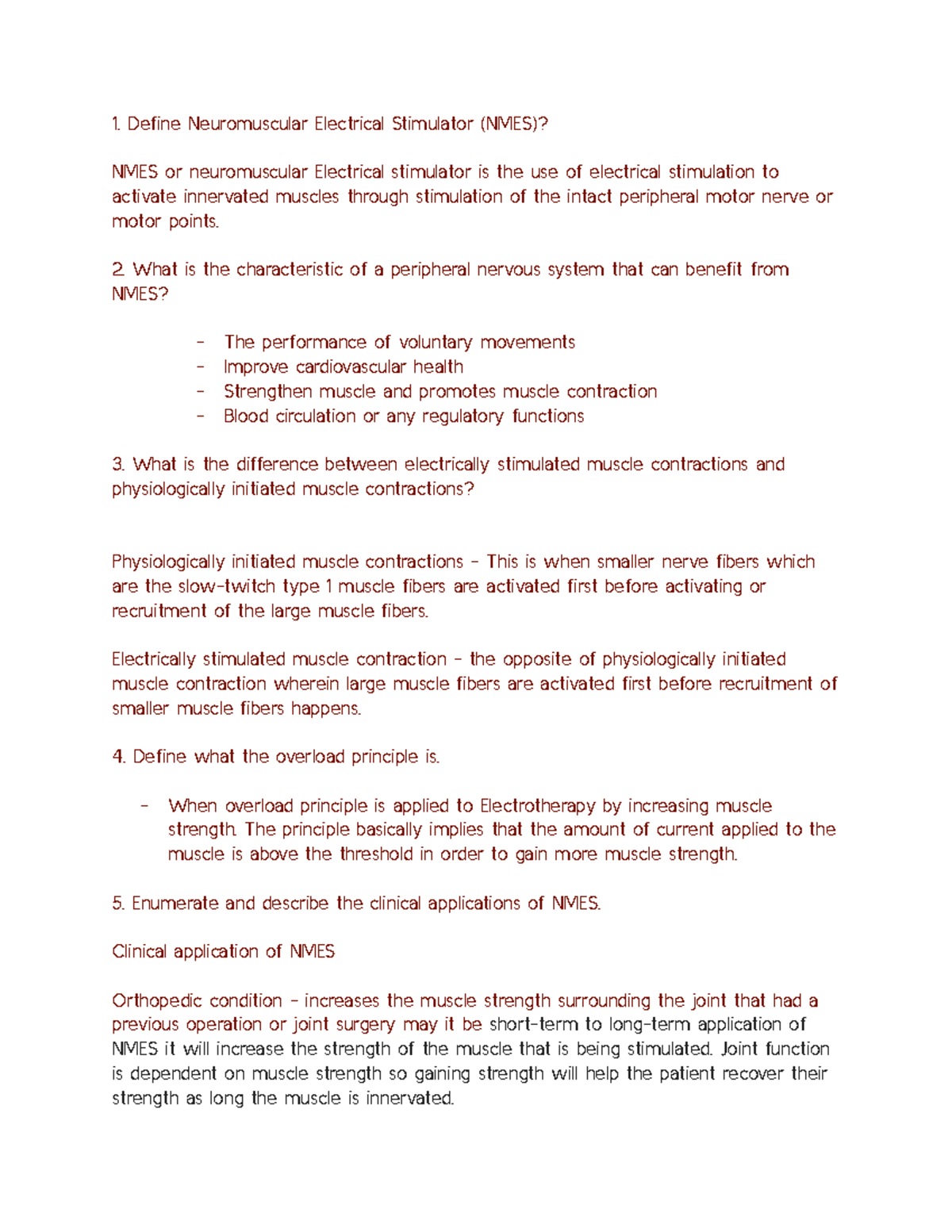 NMES GQ - This course work would be about neuromuscular electrical ...