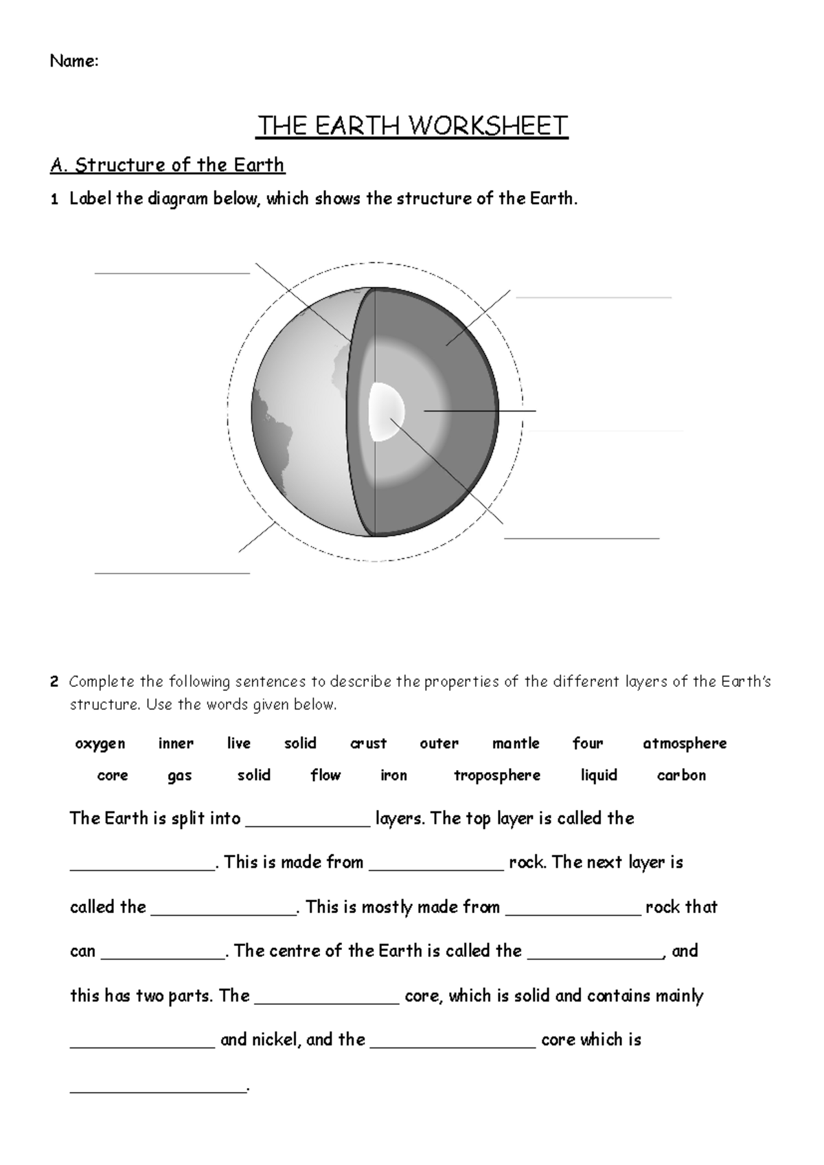 The-Earth-WS - Looking at the atmosphere - Name: THE EARTH WORKSHEET A ...