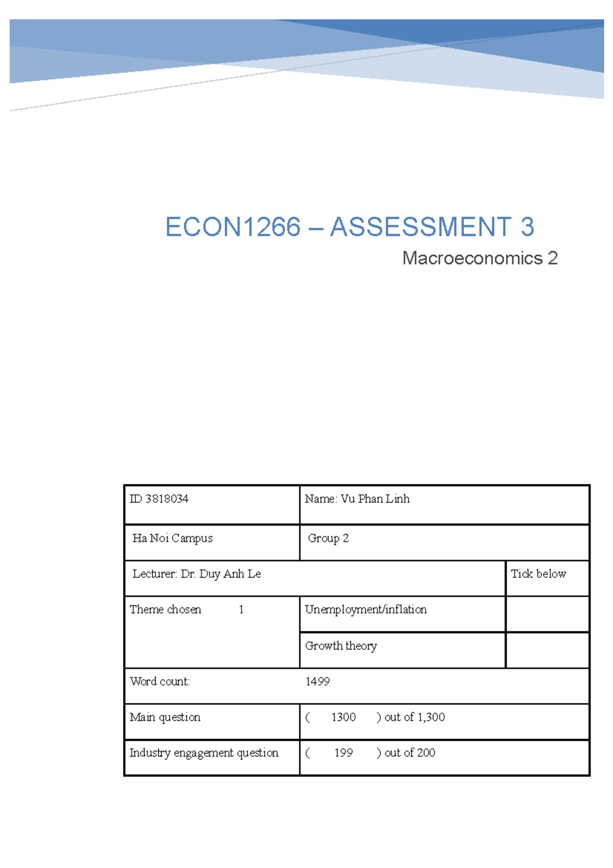 ASM3 ECON1266 just fo get xmaple dont use it - ID 3818034 Name: Vu Phan Linh Ha Noi Campus Group ...
