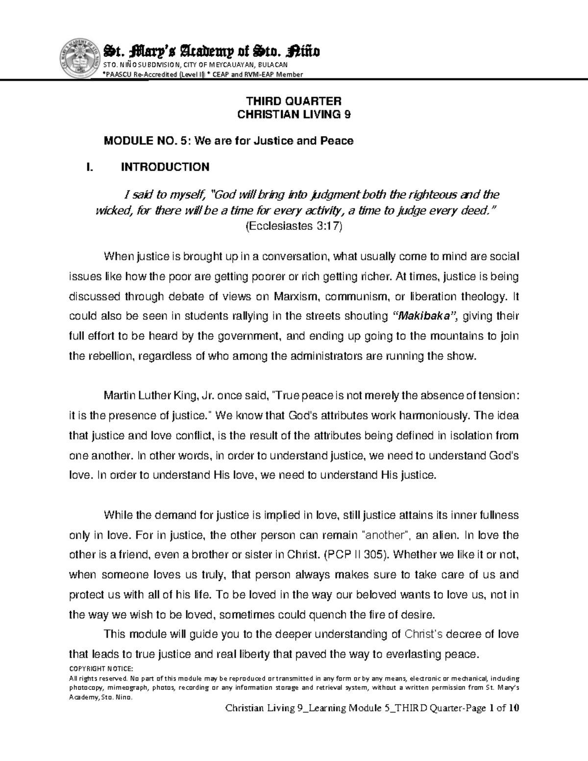 CL9 Module 5 3RD QTR - Study - COPYRIGHT NOTICE: All rights reserved. No part of this module may ...