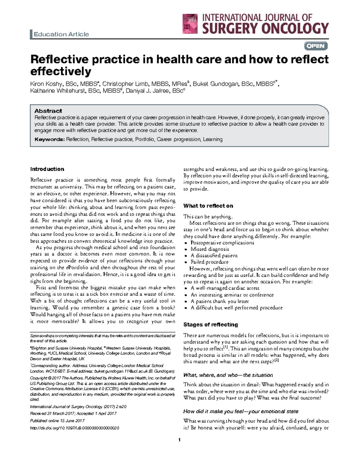 Week 4 Reflective Practie and how to reflect - Reflective practice in ...
