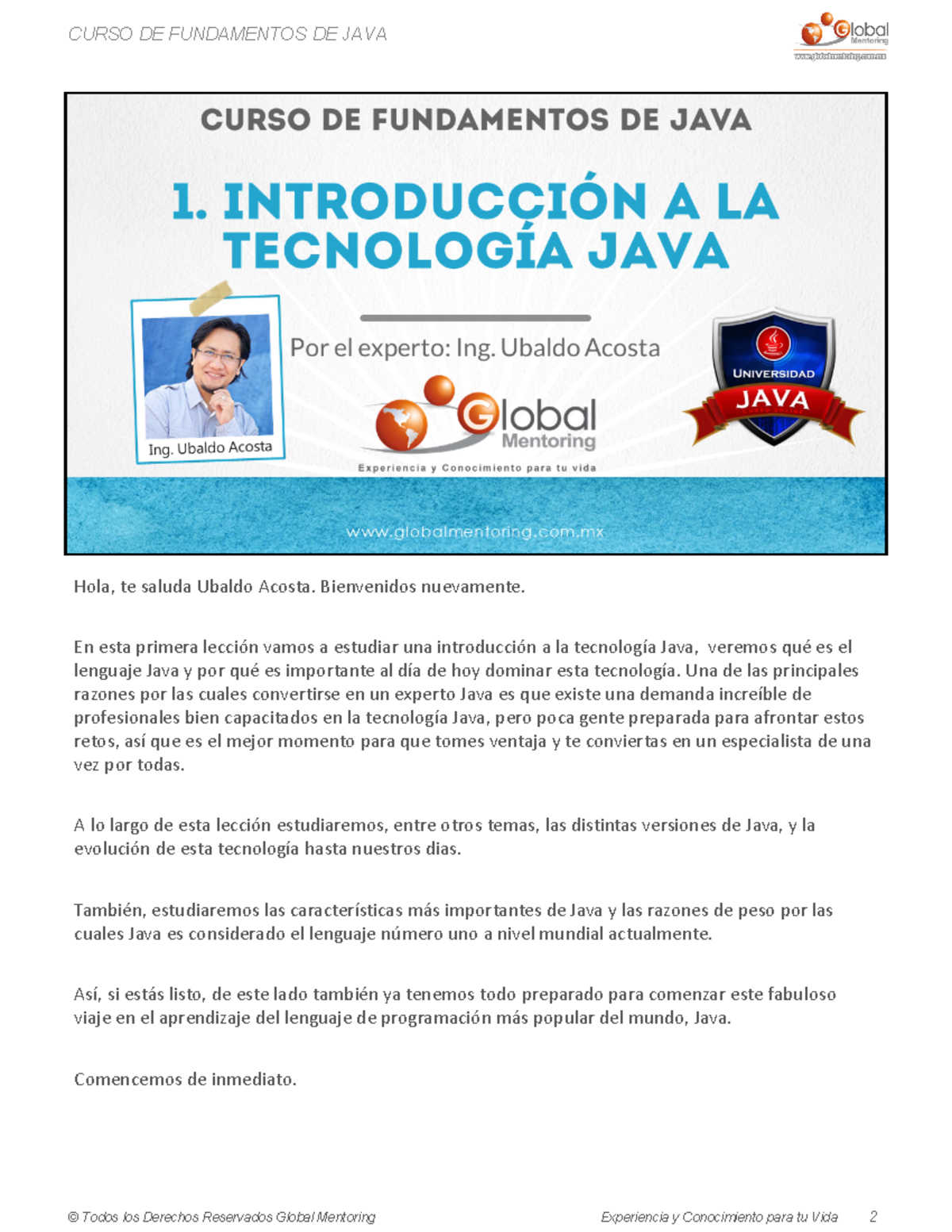 CFJ A Leccion 01 Introduccion Java a caracteristicas - Hola, te saluda Ubaldo Acosta ...