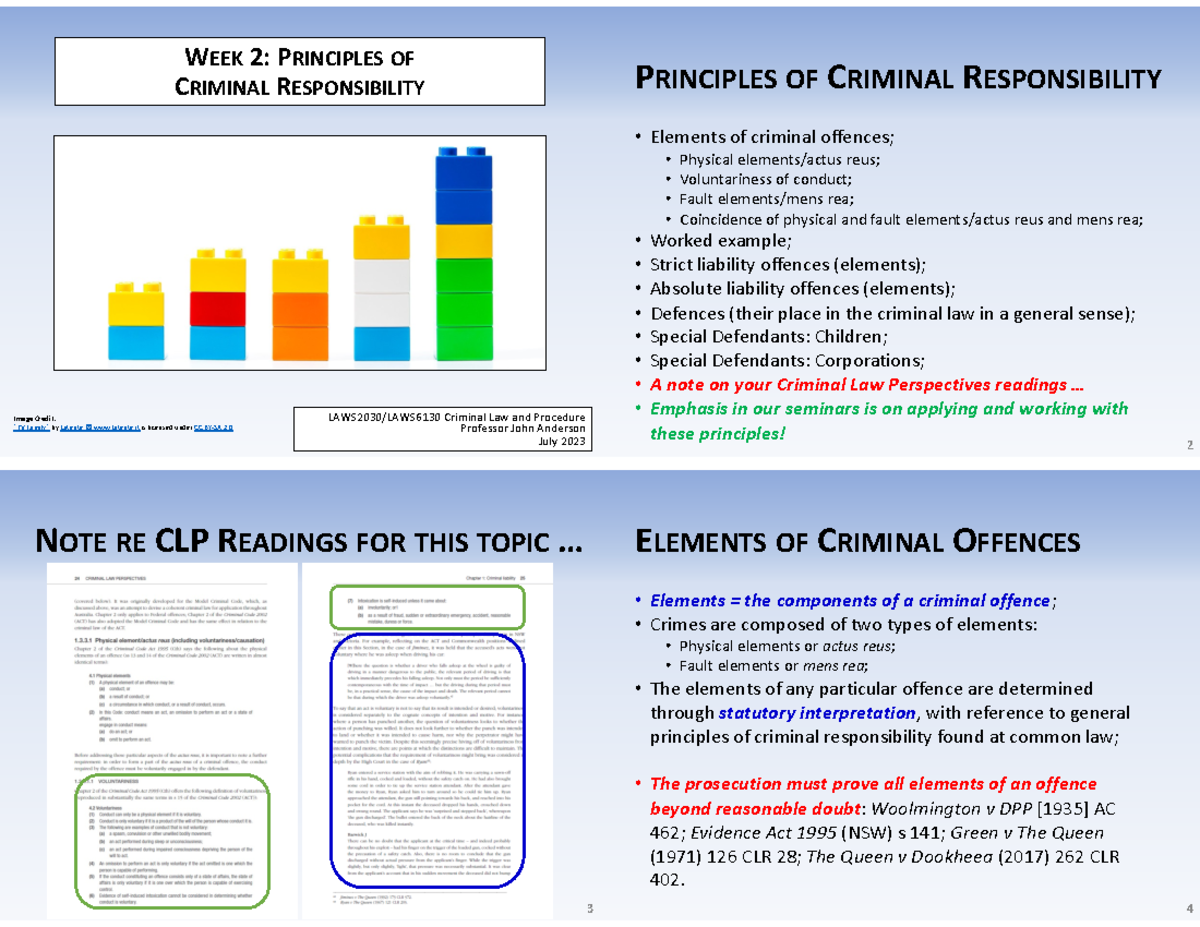 Ppt2 - crim - WEEK 2: P RINCIPLES OF C RIMINAL R ESPONSIBILITY LAWS2030 ...