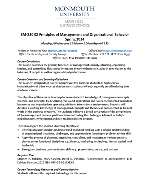 BA-252: Chapter 6, 7 , + 8 homework problems - Chapter 6 HW 1.) There ...
