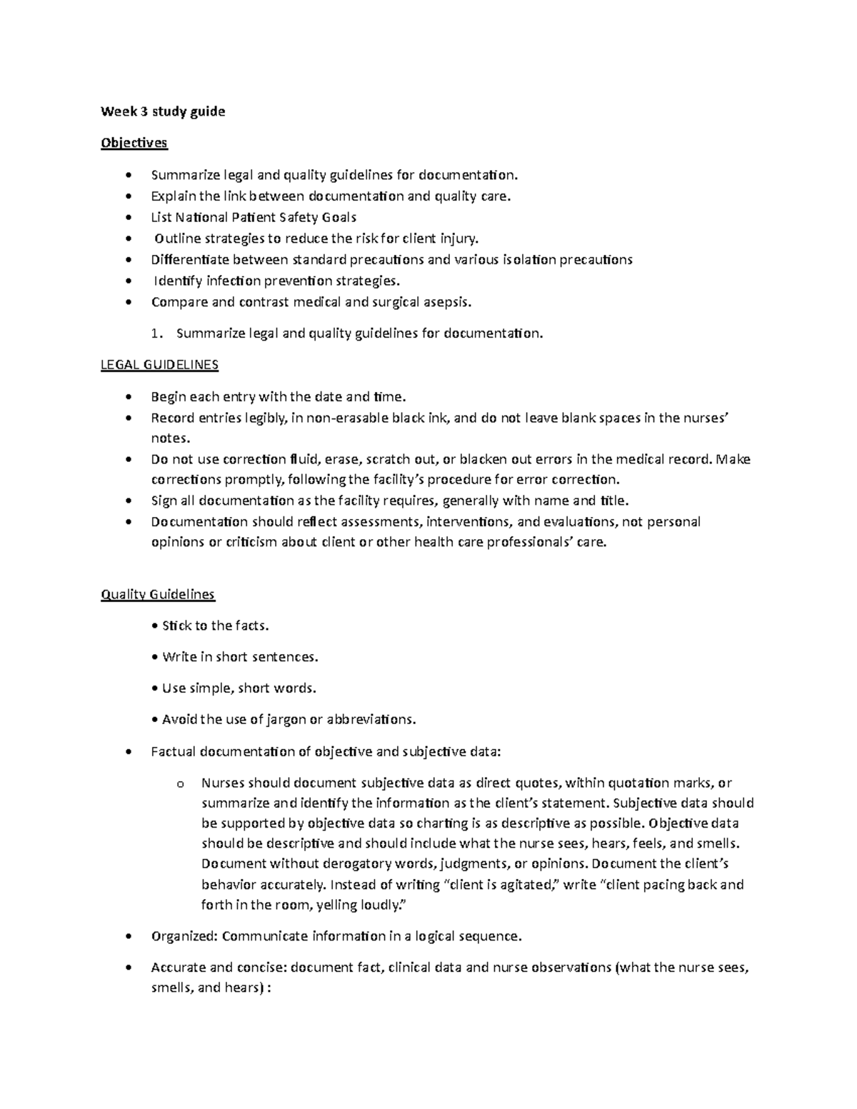 Week 3 study guide - Week 3 study guide ObjecƟves Summarize legal and ...