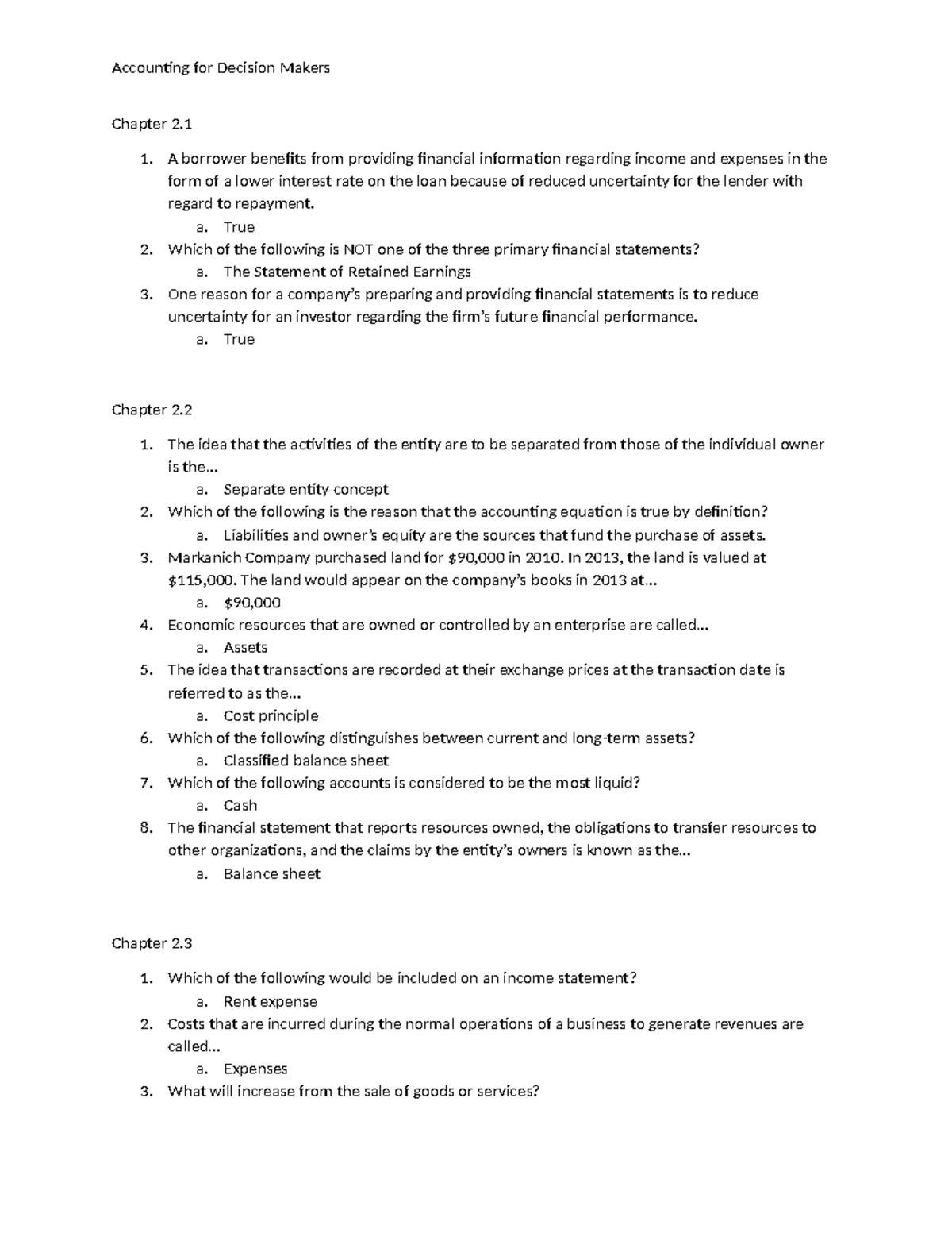 Topic 2 Assessment Notes - Accounting for Decision Makers Chapter 2. 1 ...