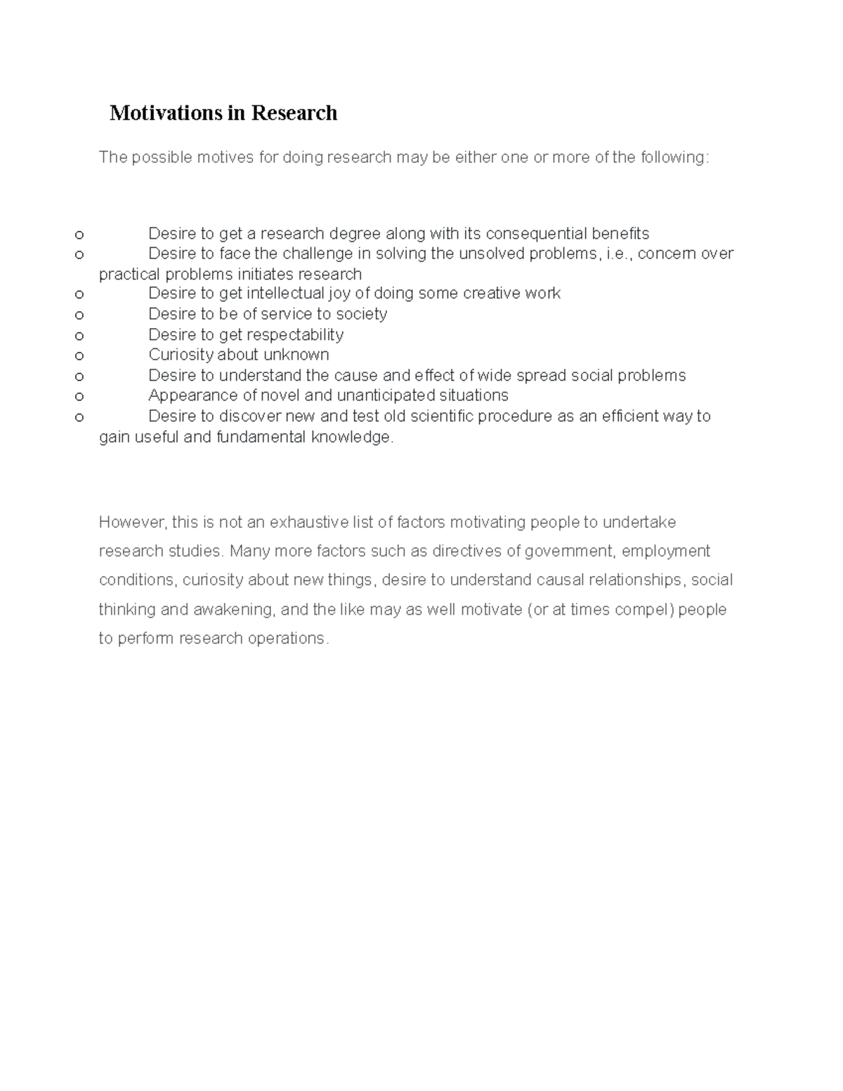 Motivations in Research - , concern over practical problems initiates ...