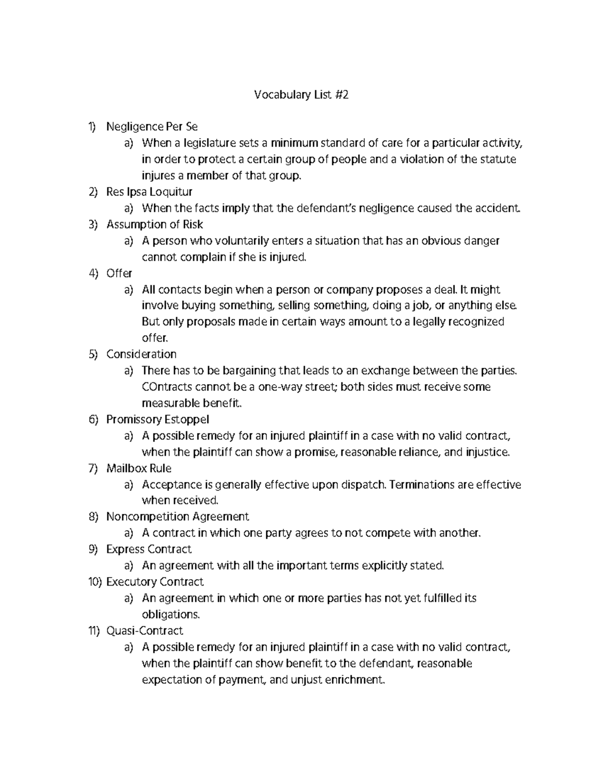 Vocab List #2 - Business Law - Vocabulary List #2 Negligence Per Se a ...