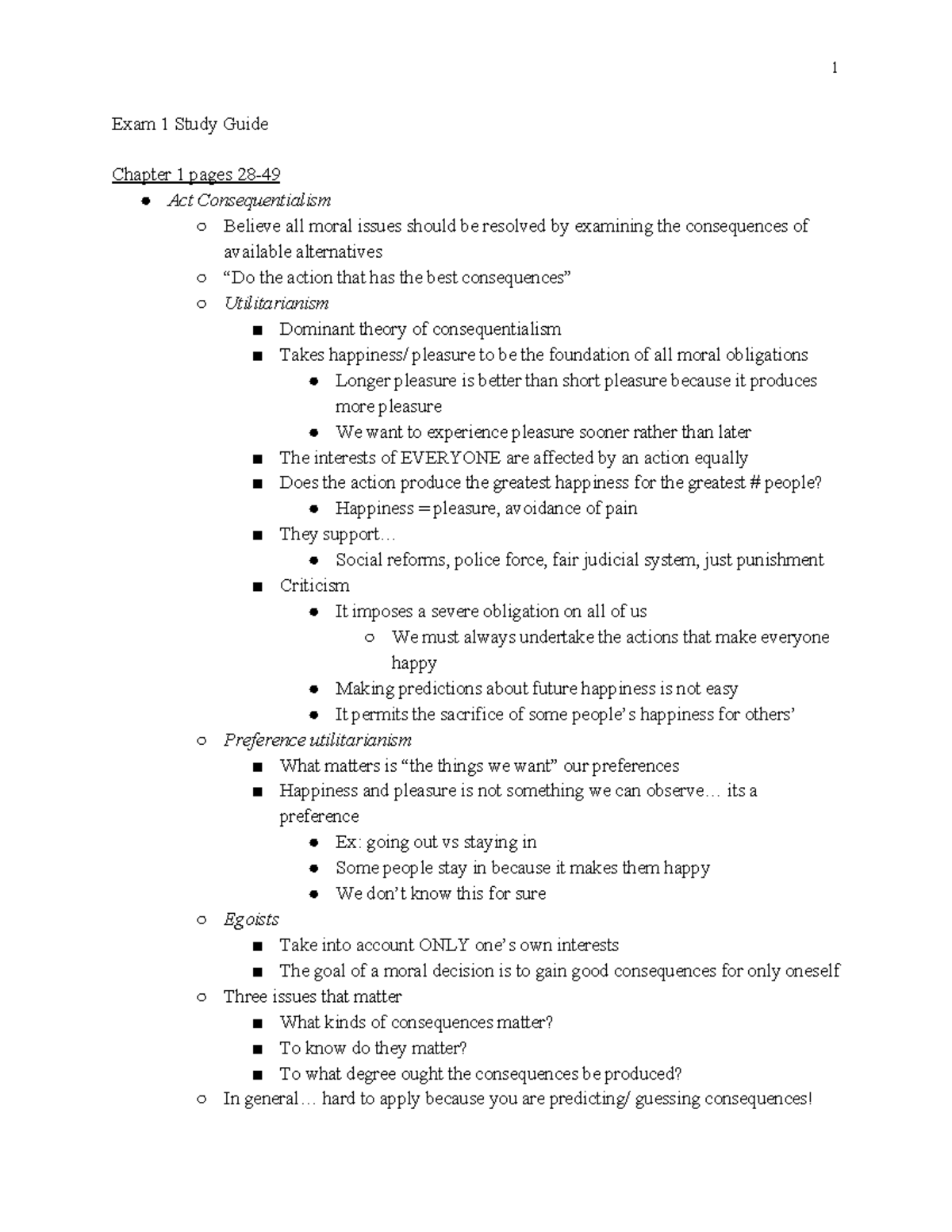 Biomedical Ethics Exam 1 Exam 1 Study Guide Chapter 1 Pages 28 Act