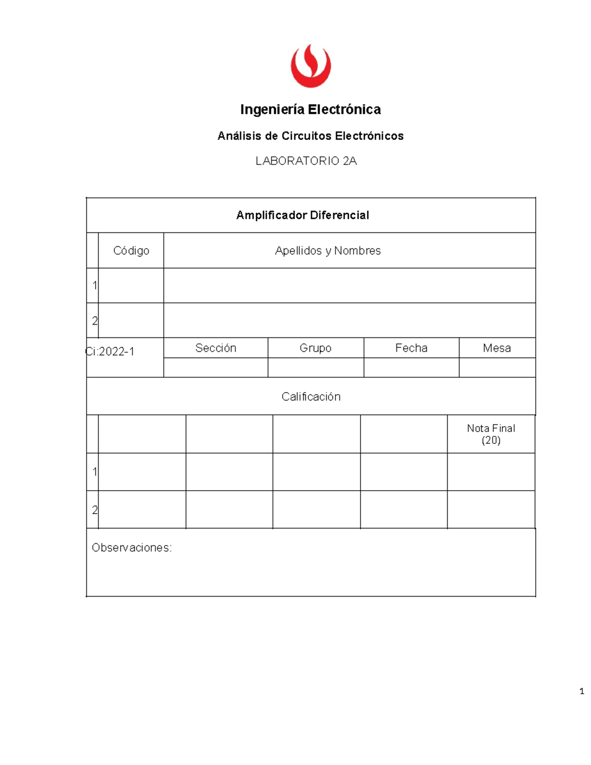 UPC Lab 2A ACE - Laboratorio 2A - Ingeniería Electrónica Análisis de ...