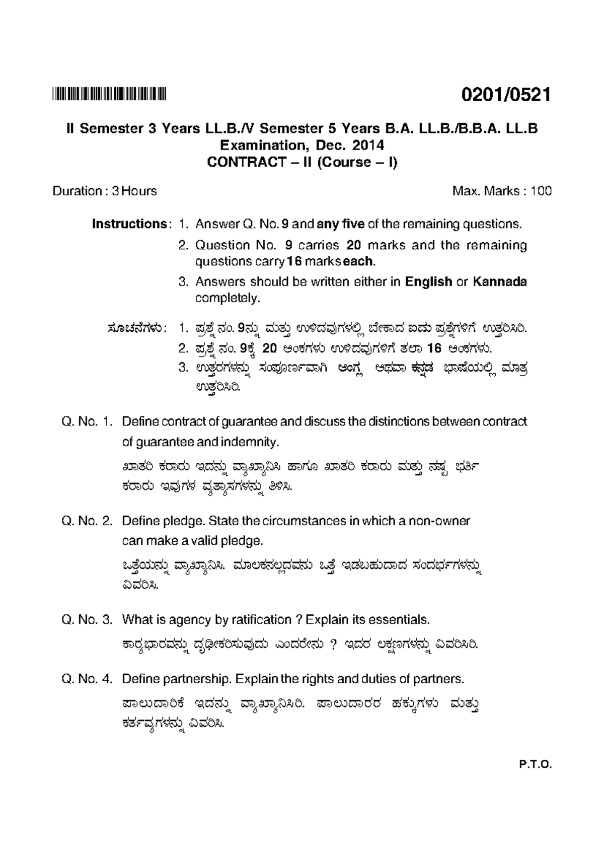 DEC 2014 QUESTION PAPER - Llb - KSLU - Studocu