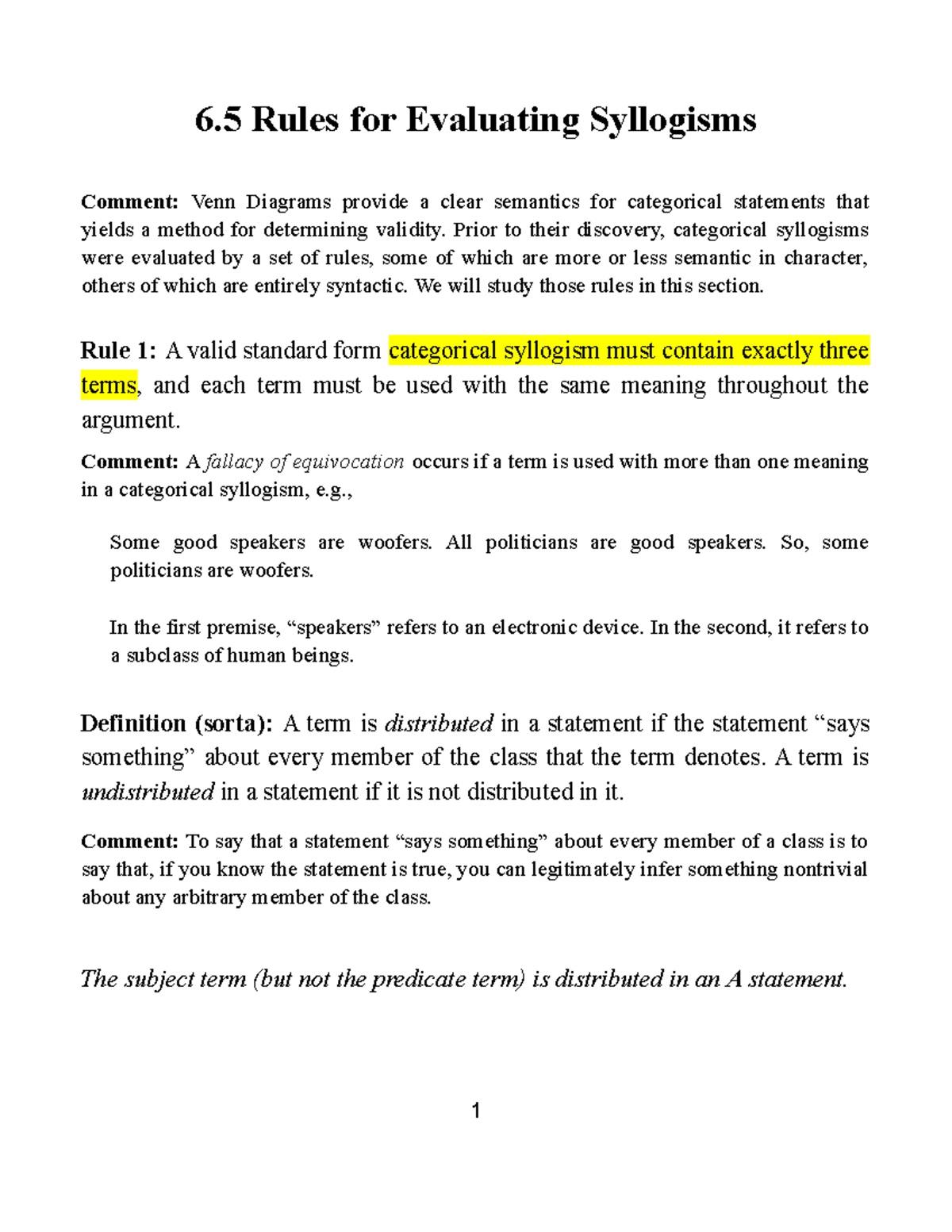 6lec notes phil 240 - 6 Rules for Evaluating Syllogisms Comment: Venn ...