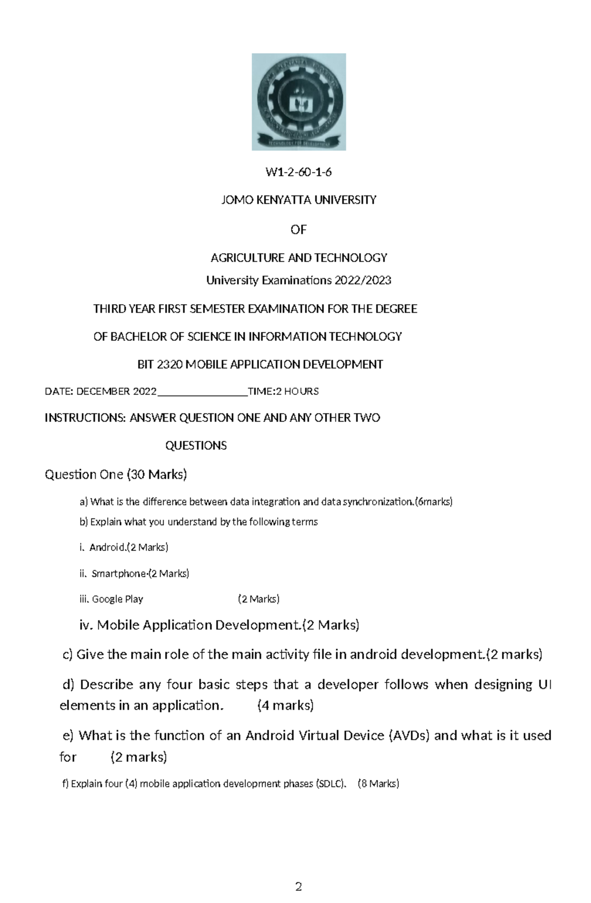 Dec 2022 3.1 Past Paper - java - W1-2-60-1- JOMO KENYATTA UNIVERSITY OF AGRICULTURE AND ...