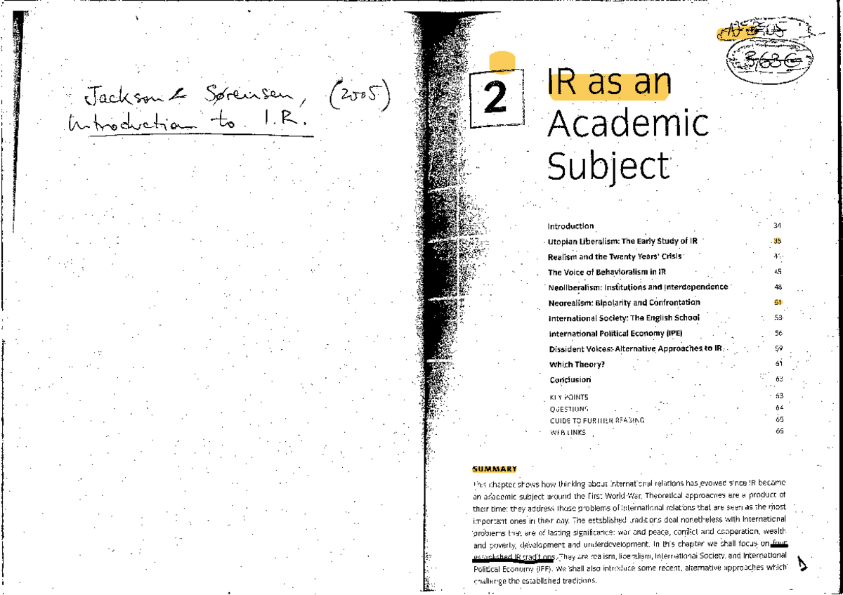 Introduction to IR Jackson Sorensen copy - Introduction to International Relations - Studocu