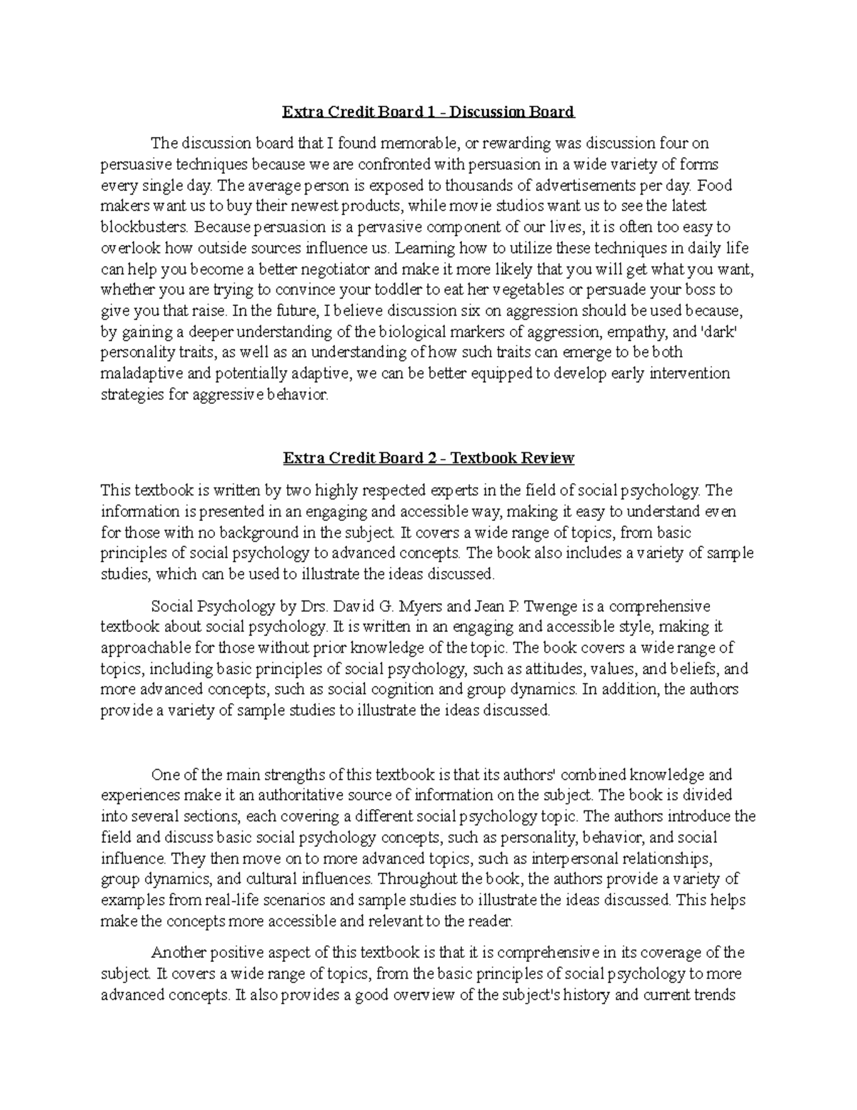 Extra credit discussion Boards - Extra Credit Board 1 - Discussion ...