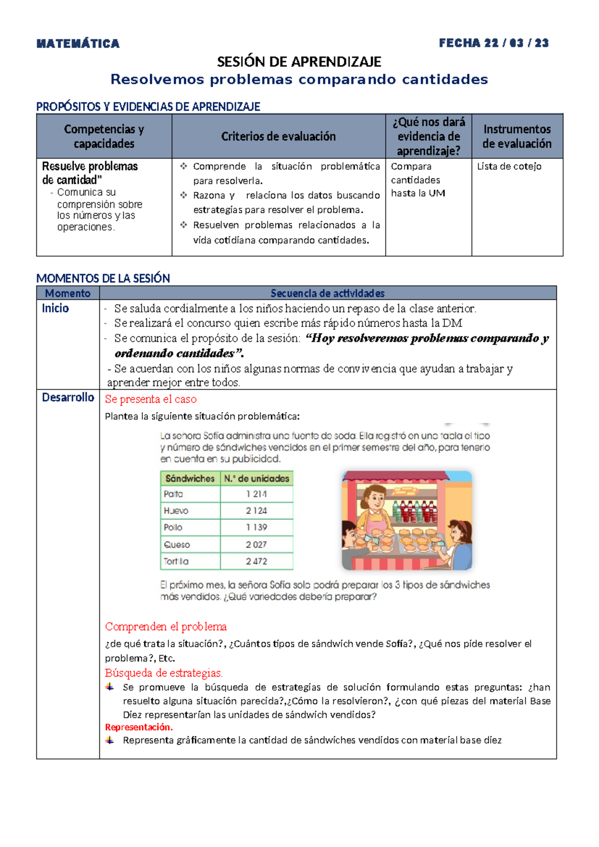 4°21 MAT Comparamos cantidades - MATEMÁTICA SESIÓN DE APRENDIZAJE Resolvemos problemas ...