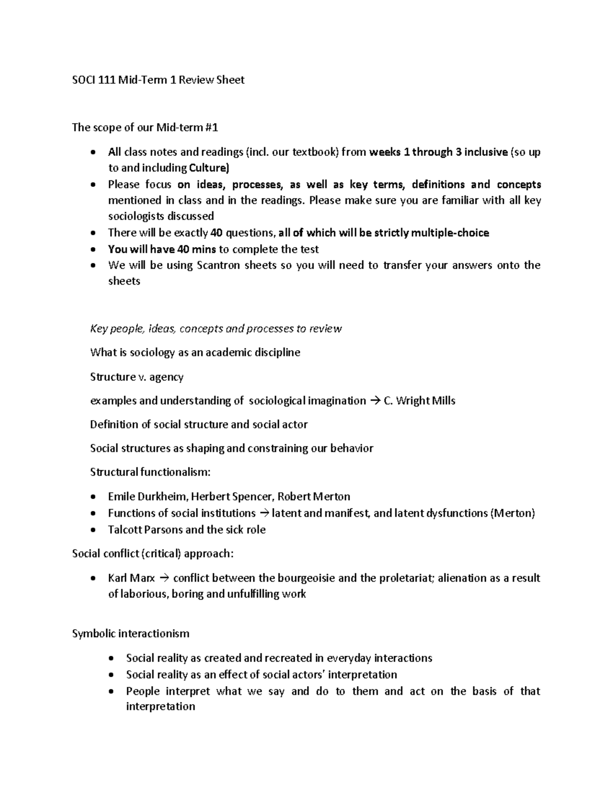 Mid-term review sheet 1 Winter 2020 - SOCI 111 Mid-Term 1 Review Sheet The scope of our Mid-term ...