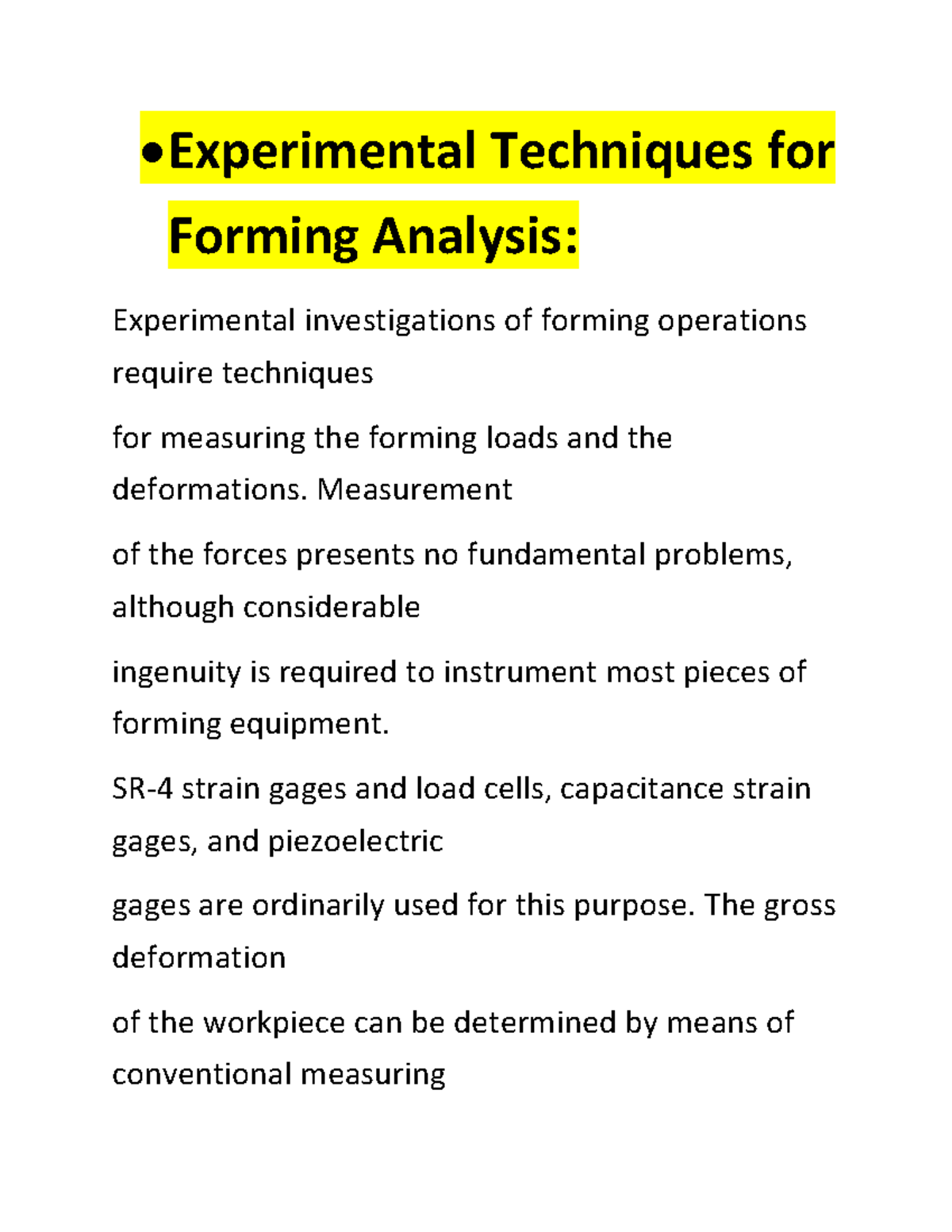 Experimental Techniques for Forming Analysis - Experimental Techniques ...