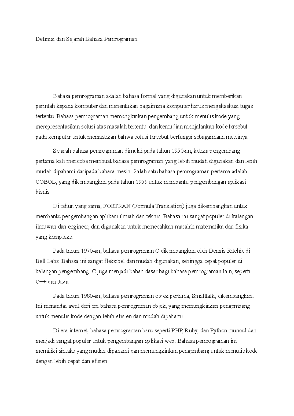 Definisi dan Sejarah Bahasa Pemrograman - Bahasa pemrograman ...