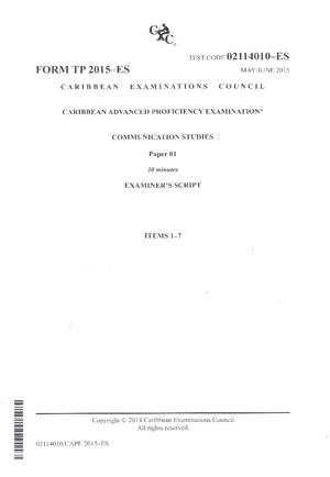 CAPE Communication Studies - i CARIBBEAN EXAMINATIONS COUNCIL Caribbean ...
