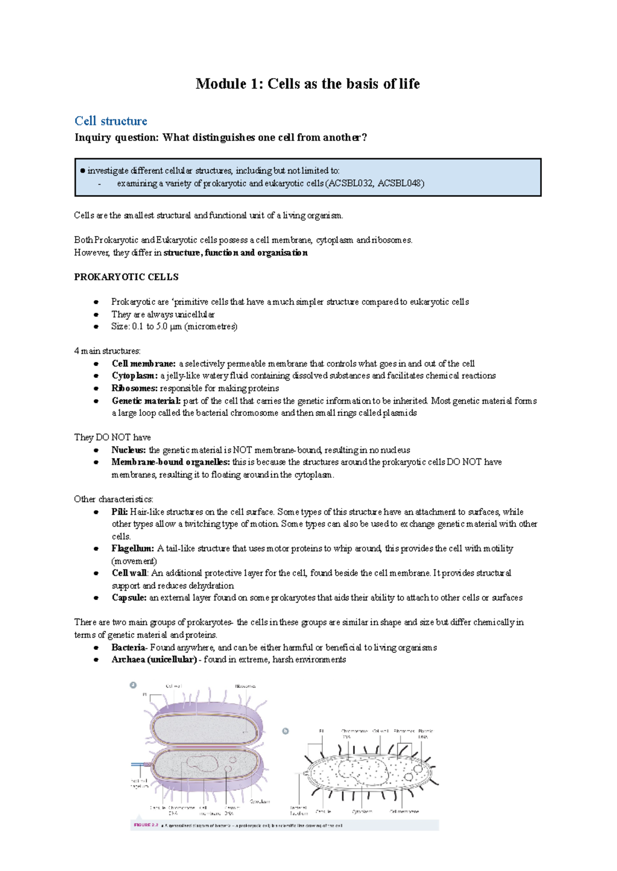Biology Module 1- Cells as the basis of life - Module 1: Cells as the ...