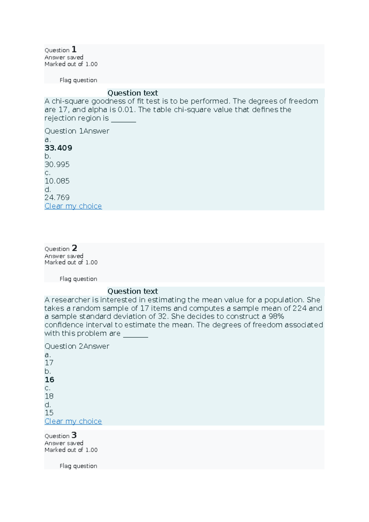 QM- Quiz 2 consolidated - Question 1 Answer saved Marked out of 1. Flag question Question text A ...