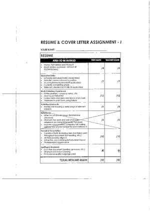 1 Cover Letter Rubric Handout 1 - COVER LETTER LEARNING OUTCOMES ...