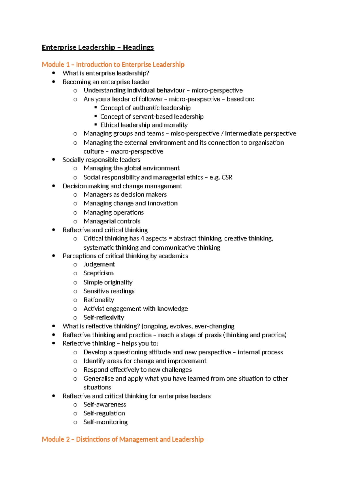 Enterprise Leadership – Headings - Enterprise Leadership – Headings ...