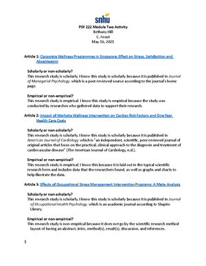 PSY222 - Module Four Activity - PSY 222 Module Four Activity Bethany Hill C. Arout May 30, 2021 ...