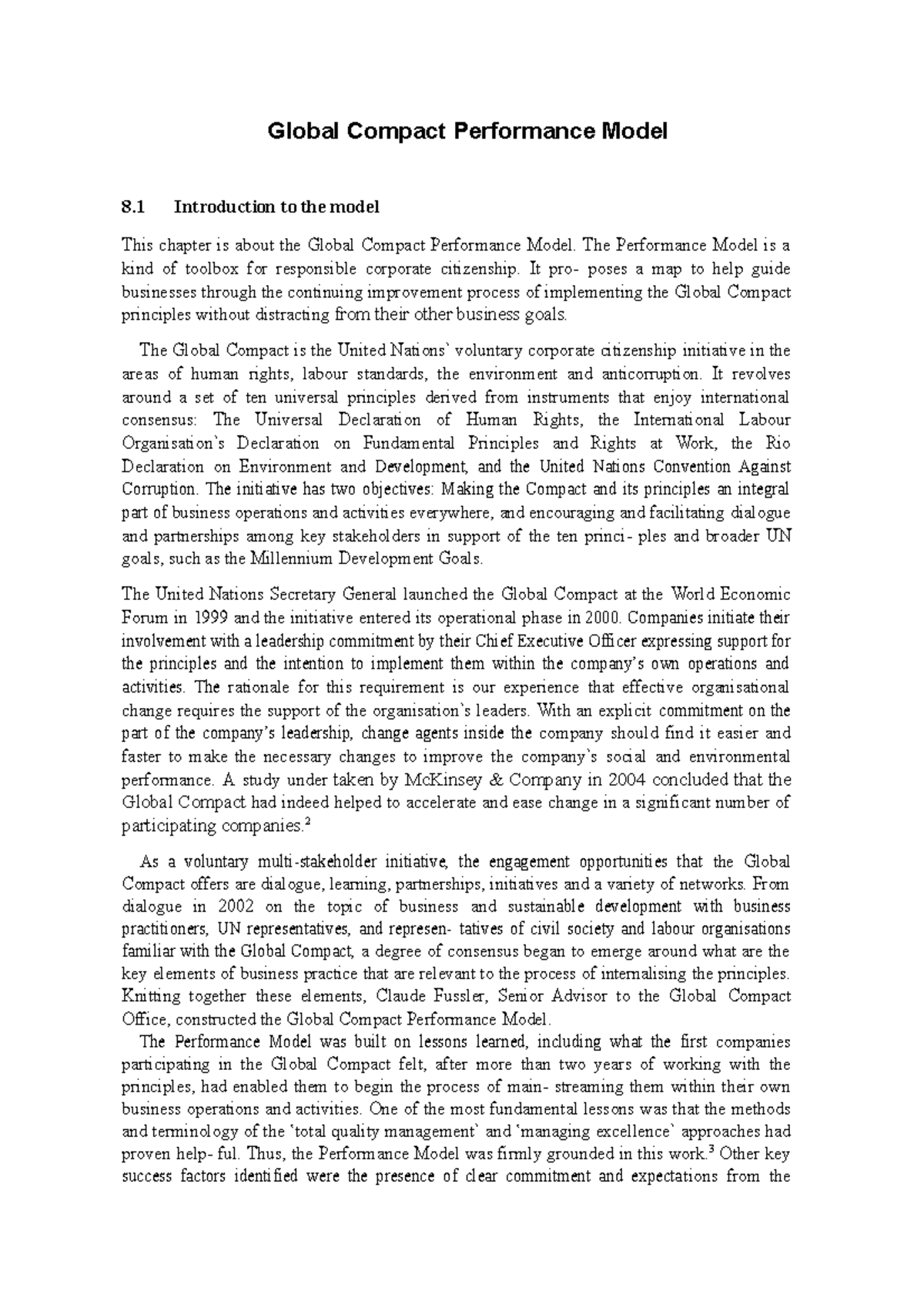 Global Compact Performance Model - The Performance Model is a kind of ...