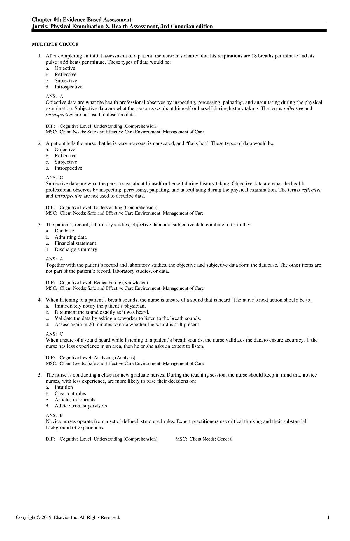 Exam View - Chapter 01 - Chapter 01: Evidence-Based Assessment Jarvis ...